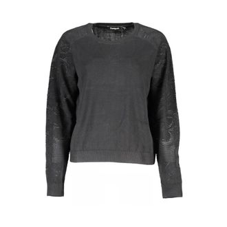 Desigual Schwarzer Baumwollpullover- Rundhalsausschnitt- Kontrastdetails - - Knitwear - Damen - Schwarzk - XS