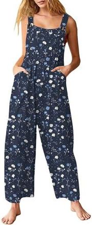 Generic EMUKFD Salopette boh&egrave;me pour femme - Style ethnique vintage - Patchwork - Jambe large - Imprim&eacute; floral - Combinaison d&eacute;t&eacute; d&eacute;contract&eacute;e - Barboteuse bo