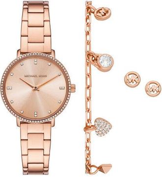 Michael Kors Uhr, Armband und Ohrringe Set Pyper Gift Set MK7645SET Ros&eacute;gold