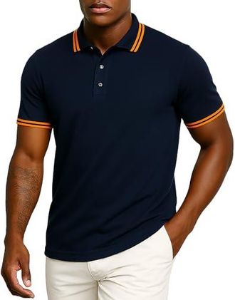 LEIF NELSON Polo pour homme, coupe ajustée, 100 % coton, à manches courtes, classique, avec col polo, pour les loisirs et le travail, bleu foncé, XXL