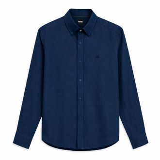 HUGO BOSS Regular Fit Button-Down Leinenhemd - - Shirts - Herren - Blau - S