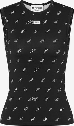 Moschino Oberteil aus bedrucktem Funktionsjersey - Schwarz