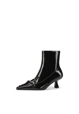 Queen Helena Stiefeletten mit Schnalle Stiefeletten spitze Stiefel mit Absatz Damen K3467, Schwarz Lack, 40 EU