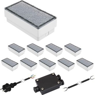 LEDs Com 10er-Set LED Pflasterstein CUS Bodenleuchte für außen, warm-weiß, IP67, 230V, 20x10cm