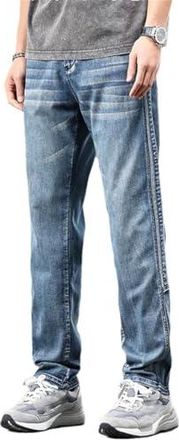 Generic Jean extensible &agrave; panneaux fins pour homme, style &eacute;t&eacute;, coupe droite, grande taille, bleu, 46