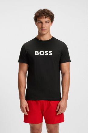 HUGO BOSS Strandshirt BOSS T-Shirt RN, Herren, Gr. L, schwarz (schwarz 001), Jersey, Obermaterial: 100% Baumwolle, bedruckt, unifarben, regular fit h&uuml;ftbedecken