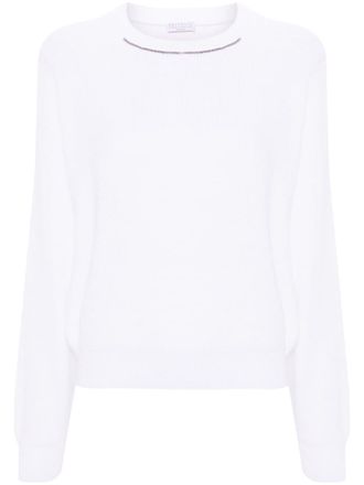 Brunello Cucinelli Pullover mit Perlenbesatz - Wei&szlig;