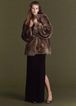 Mango Manteau cuir imitation fourrure r&eacute;versible tabac - Femme - S - MANGO