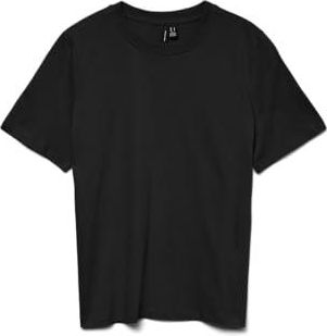 Vero Moda Vero Mode Top T-Shirt Femme Col Rond Manches Courtes Coupe Normale, Couleurs:Noir, Taille:L