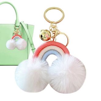 Generic Porte-cl&eacute;s en forme de boule de poil en forme de arc-en- - Nouveaut&eacute; Boho Wallet Charme - Accessoire de porte-cl&eacute;s dornement &agrave; suspendre, pendentif en