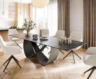 DELIFE Esstisch Edge 300x100 Keramik Laminam Noir Desir Braun Infinity Metall Effektfinish Titan, Esstische