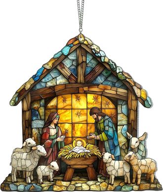 Generic Weihnachtskrippe-Sonnenf&auml;nger - gebeiztes Acrylornament, handbemalte Bunte Fensterdekoration, lichtreflektierender | Elegante Feiertagsanzeige f&uuml;r den