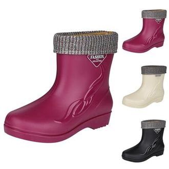 Generic Bottes de pluie en peluche pour femme, bottes de pluie courtes en caoutchouc pour lhiver, chaudes et confortables, chaussures de pluie pour femme, imp