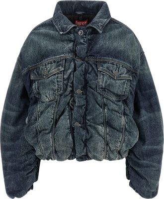Diesel Shearling-Collar Denim Jacket - Blue