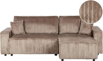 Beliani 2-Sitzer Ecksofa Hellbraun Cord mit Chaiselongue Linksseitig Schlaffunktion Dekokissen L-Form Modern Schlafsofa Wohnzimmer Sitzm&ouml;bel