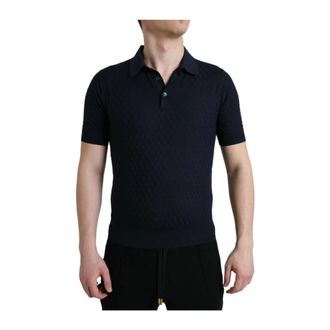 Dolce & Gabbana Homme, Tops, Bleu, Taille: XS Polo en Soie à Col
