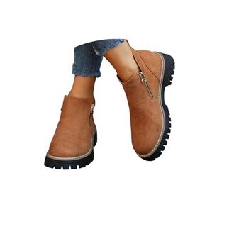 Generic Bottines pour femme, bottines larges en daim pour femme, talon bas, style cowboy, fermeture &eacute;clair dor&eacute;e, bottes occidentales confortables, l&eacute;g&egrave;res et