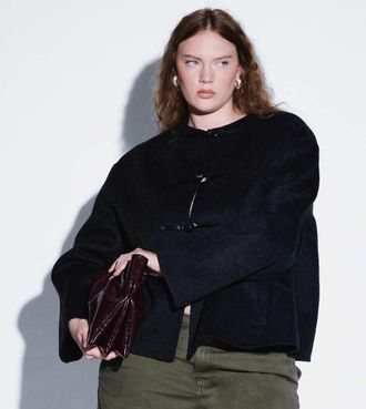Asos Curve ASOS DESIGN Curve Jacke aus Wollmix ohne Kragen mit Knebelverschluss-Details in Anthrazit-Grau