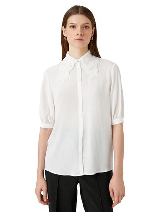 Koton Damen Half Puff Sleeve Lace Peter Pan Neck Shirt, Off White (001), 36 EU