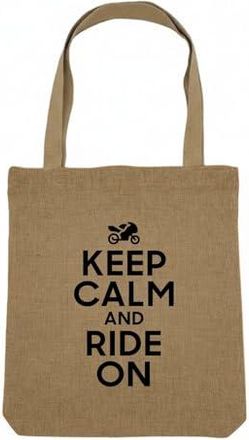 Fabulous Sac Shopping Tote Bag Aspect Lin - Keep Calm and Ride On Parodie Angleterre Moto Motard - Sac de Courses Toile Epaisse 360g Beige Naturel Cabas Port&eacute; 