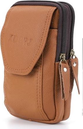 Generic Sac de taille homme en cuir de vache, sac de sport ext&eacute;rieur, porte-monnaie compact, support t&eacute;l&eacute;phone, sac banane convertible (marron clair)