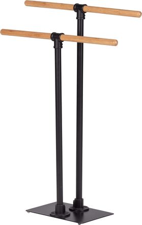 WENKO Handtuchständer Forli, Handtuchhalter, Bad-Accessoire mit 2 Armen aus schwarz lackiertem Stahl, mattes Finish im Industrie-Stil, Arme nachhaltigem, Sc