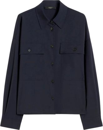 Max Mara Femme, Blouses et Chemises, Bleu, Taille: 46 FR Woollen Cloth Cropped Jacket