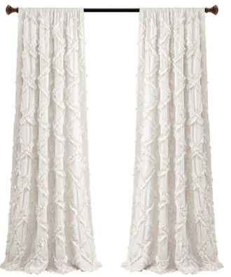 Lush D&eacute;cor R&uuml;schen-Diamantvorh&auml;nge, strukturiertes Fensterpaneel-Set f&uuml;r Wohnzimmer, Esszimmer, Schlafzimmer (Paar), 241,3 x 137,2 cm, Wei&szlig;