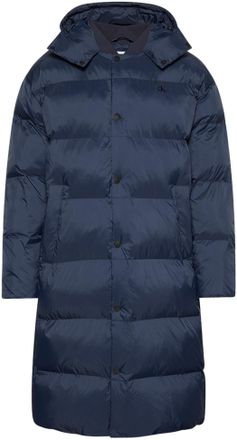 Calvin Klein Herren Daunenmantel Long Length Nylon mit Kapuze, Blau (Dark Sapphire), M