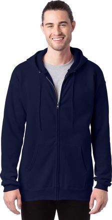 Hanes Herren Ultimate Full Zip Hoodie Kapuzenpullover Fleece Sweatshirt mit Reißverschluss Jacke, Marineblau, Small