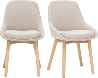 Miliboo Skandinavische St&uuml;hle aus beigem Samtstoff und hellem Massivholz (2er Set) HOLO
