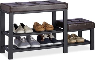 Relaxdays braun Schuhbank mit Hocker, gemütliche Sitzpolster, Schuhablage 2 Ebenen, Kinder, HBT: 50 x 90,5 x 30,5 cm