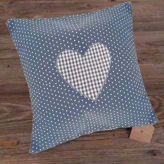 Matches 21 Kissen-Bezug in 40x40 cm für Deko-Kissen Sofa-Kissen - Baumwolle Kissen-Hülle LINA Herz blau weiß gepunktet - Waschbarer Reißverschluss Zierkissen-Bez