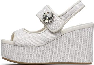Loriblu Femme, Chaussures, Blanc, Taille: 35 EU Sandale compens&eacute;e en raphia et cuir nappa