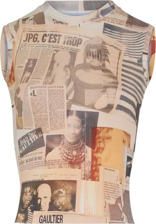 Jean Paul Gaultier ribbed journal-print tank top - Nude