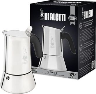Bialetti New Venus Induction, Cafetière Expresso en Inox, Adaptée à Tous Les Types de Plaques de Cuisson, 10 Tasses (460 Ml), Aluminium, Argenté