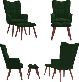 vidaXL Relaxsessel mit Hocker Dunkelgr&uuml;n Samt - Sessel - Samt Sessel - Wohnraum Dekoration - Bequemlicher Sessel - Lounge Sessel - Home & Living