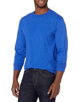 Hanes Herren Beefy Langarmshirt, 2er Hemd, Deep Royal, 1er-Pack, Mittel