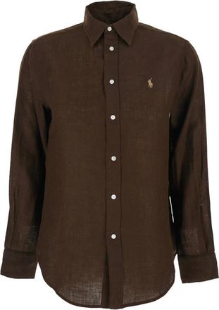 Polo Ralph Lauren Femme, Blouses et Chemises, Brun, Taille: 36 FR Chemise en lin coupe classique