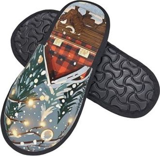 Generic Pantoufles Unisexes Noël À Carreaux De Buffle Maison Chaussures Doux Antidérapantes Chaude Pantoufles, Pour Fête, Mariage, Hommes, M