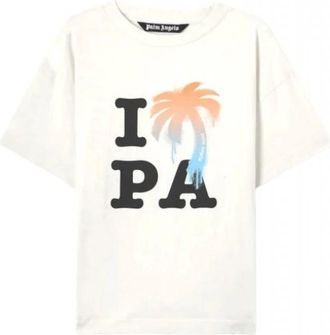 Palm Angels Homme, Tops, Beige, Taille: M Classic Logo Over T-Shirt