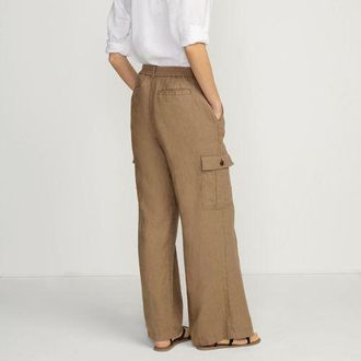 Lands End Leinen-Cargohose mit weitem Bein, Damen, Größe:40 regular, Braun, Leinen, by Lands End