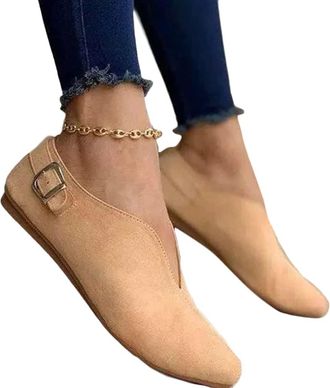 Onsoyours Damen Flache Schuhe Geschlossene Ballerinas Lässige Halbschuhe Wildleder Slip on Freizeitschuhe Mokassins Elegant Flacher Mund Bootsschuhe Slippers A 
