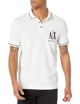 A|X Armani Exchange Mens Maxi Embroidered Logo, Regular Fit Polohemd, White, Extra Large
