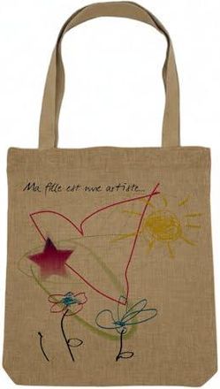 Fabulous Sac Shopping Tote Bag Aspect Lin - Dessin denfant Ma Fille Est une Artiste Mignon - Sac de Courses Toile Epaisse 360g Beige Naturel Cabas Port&eacute; Epaule