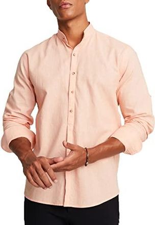 LEIF NELSON Chemise en lin pour homme avec col montant/Mélange de lin et de coton/Loisirs et affaires/En retroussant à manches courtes grâce au bouton cousu, Rose