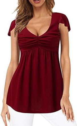 Janly T-shirts surdimensionn&eacute;s pour femmes T-shirt avec manches chemisiers col en V comme haut d&eacute;t&eacute; &eacute;l&eacute;gant aspect p&eacute;tale T-shirts personnalis&eacute;s T-shirt per