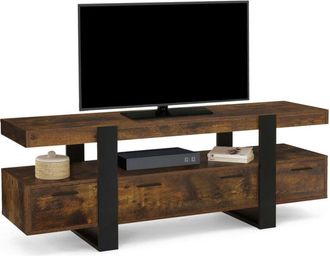 IDMarket Meuble TV 140 cm PHOENIX avec tiroirs bois effet vieilli et noir