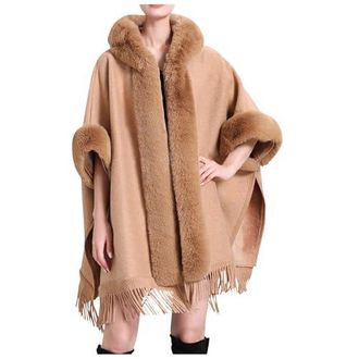 Generic Poncho Femme Hiver Chaud Chale Femme Hiver Chaud Cape Femme Pour la ville Cape Automne-Hiver Col Imitation Capuche En Laine Grande Taille