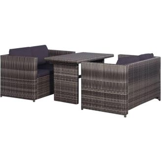 vidaXL Vidaxl - Ensemble de bistro 3 pcs avec coussins gris r&eacute;sine tress&eacute;e